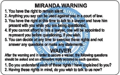 Miranda Warning Cards For Sale